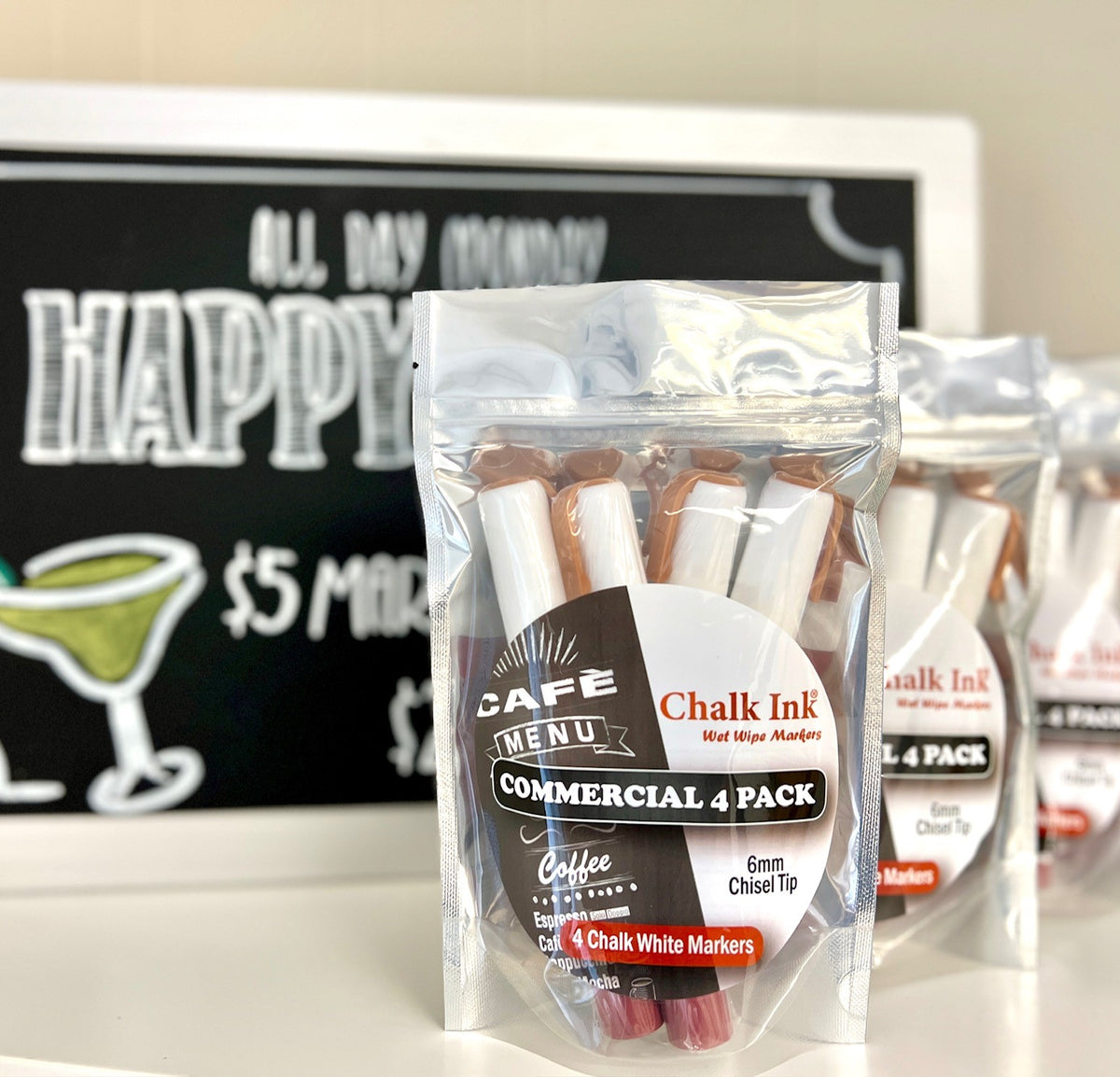 White 6mm Wet Wipe Chalk Markers Commercial 4 Pack | Chalk Ink®