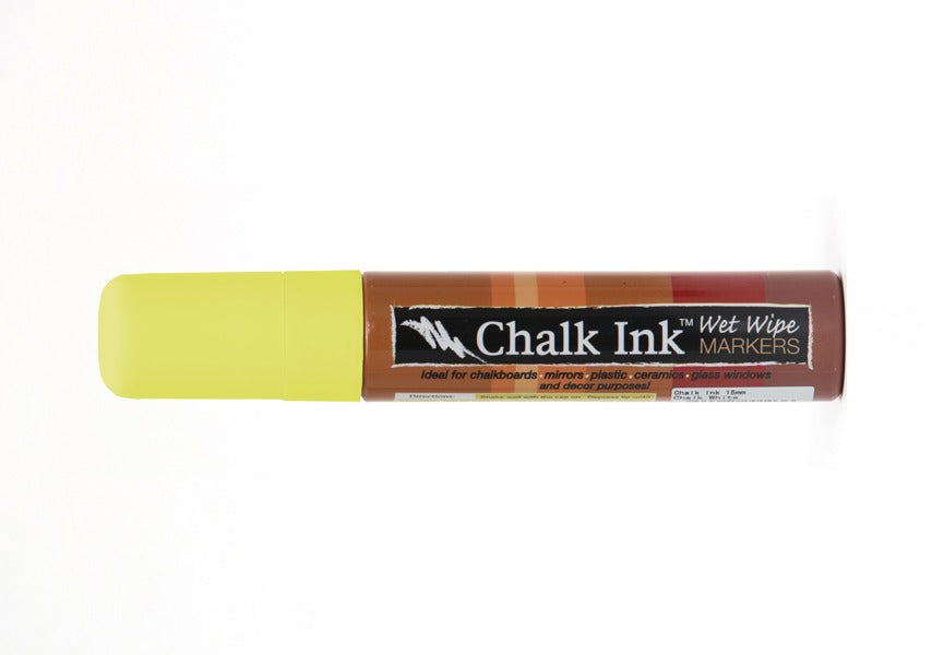 Chalk Ink® Fluorescent Firefly Yellow 15mm Broad Tip Wet Wipe Marker
